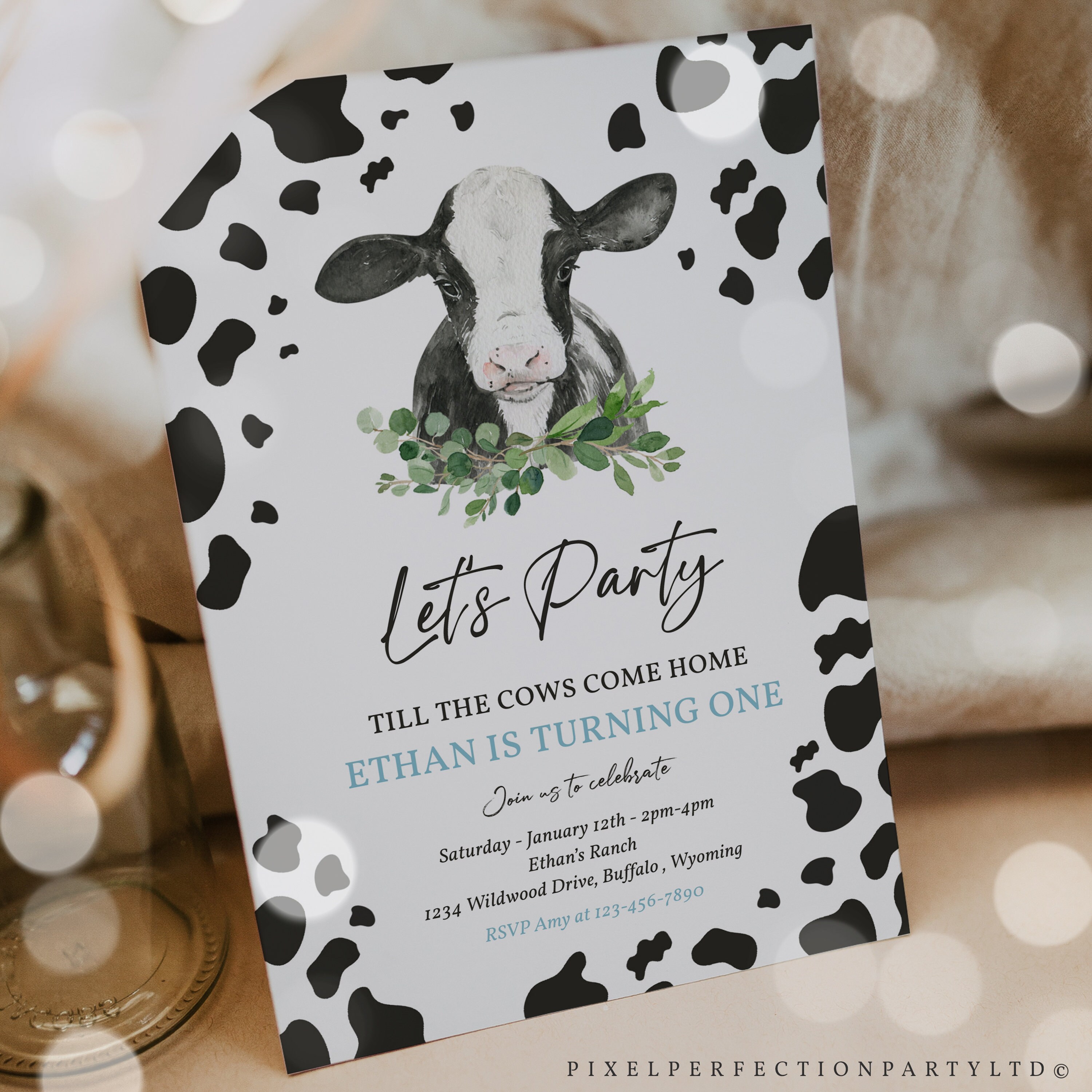 Editable Cow Birthday Party Invitation Let's Party Till - Etsy UK
