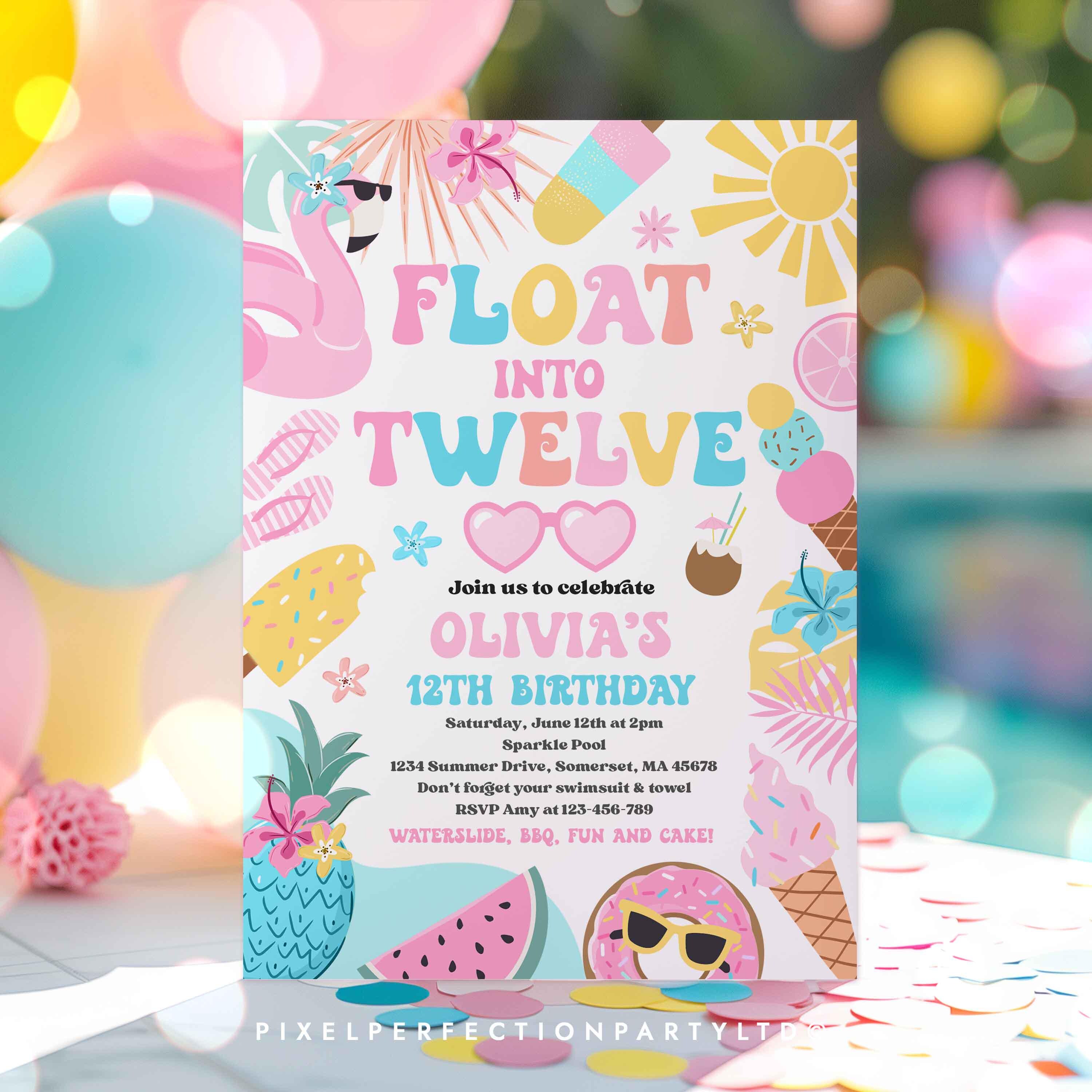 Editable Float Into Twelve 12th Birthday Party Invitation Tropical ...