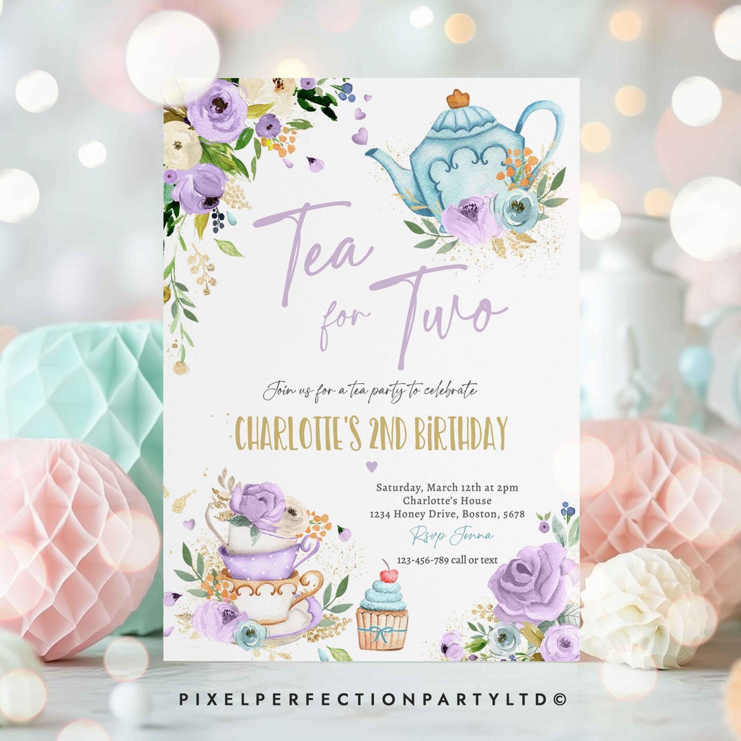 Editable Tea for Two Birthday Invitation Tea for Two 2nd Birthday Party ...