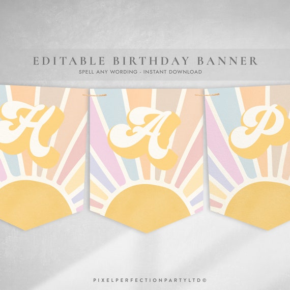 Editable Sunshine Birthday Banner Fully Editable Here Come The Sun ...
