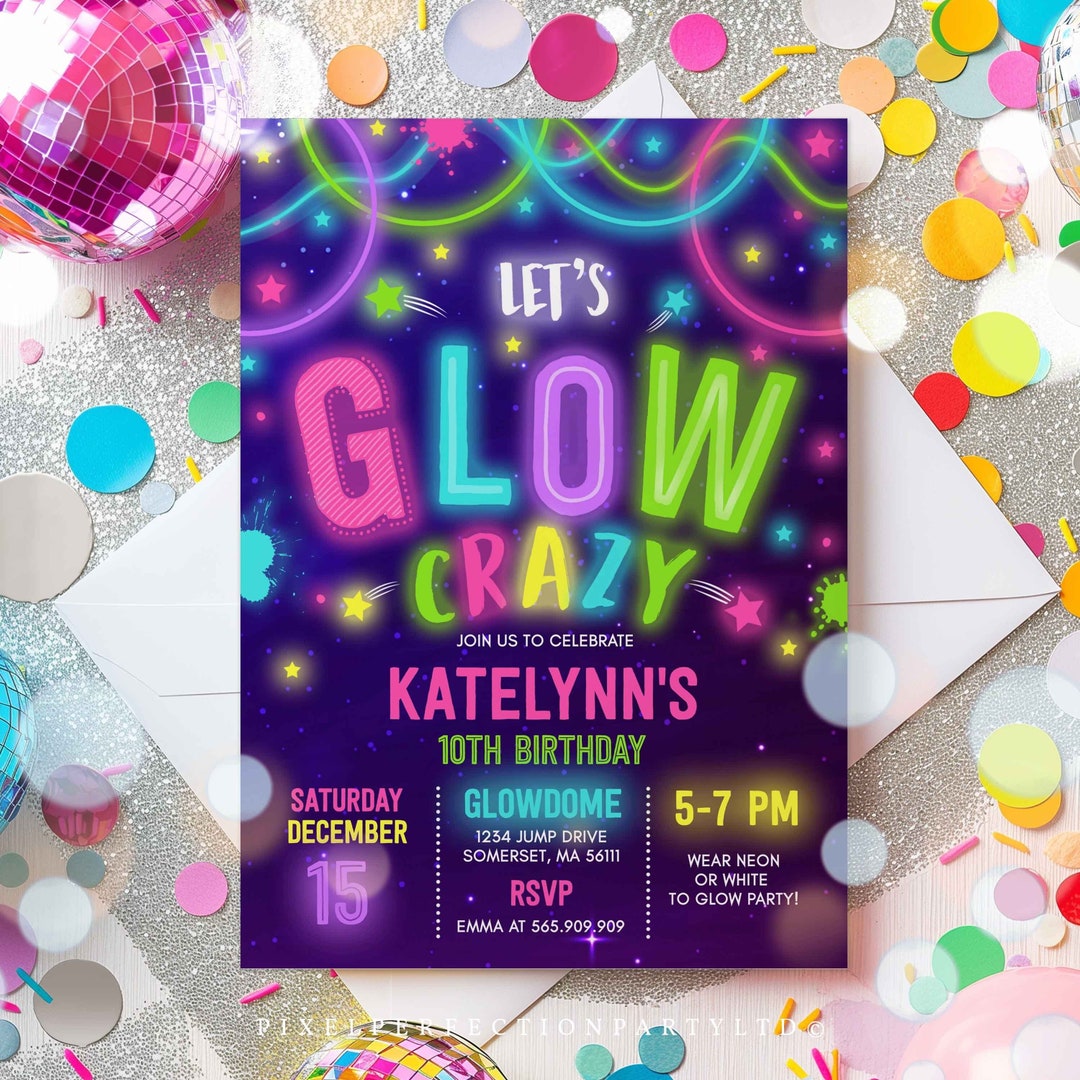 Glow Birthday Invitation Glow Invitation Neon Glow Invitation Neon Glow ...