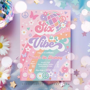 Editable Six is A Vibe 6th Birthday Party Invitation Rainbow Sunshine ...