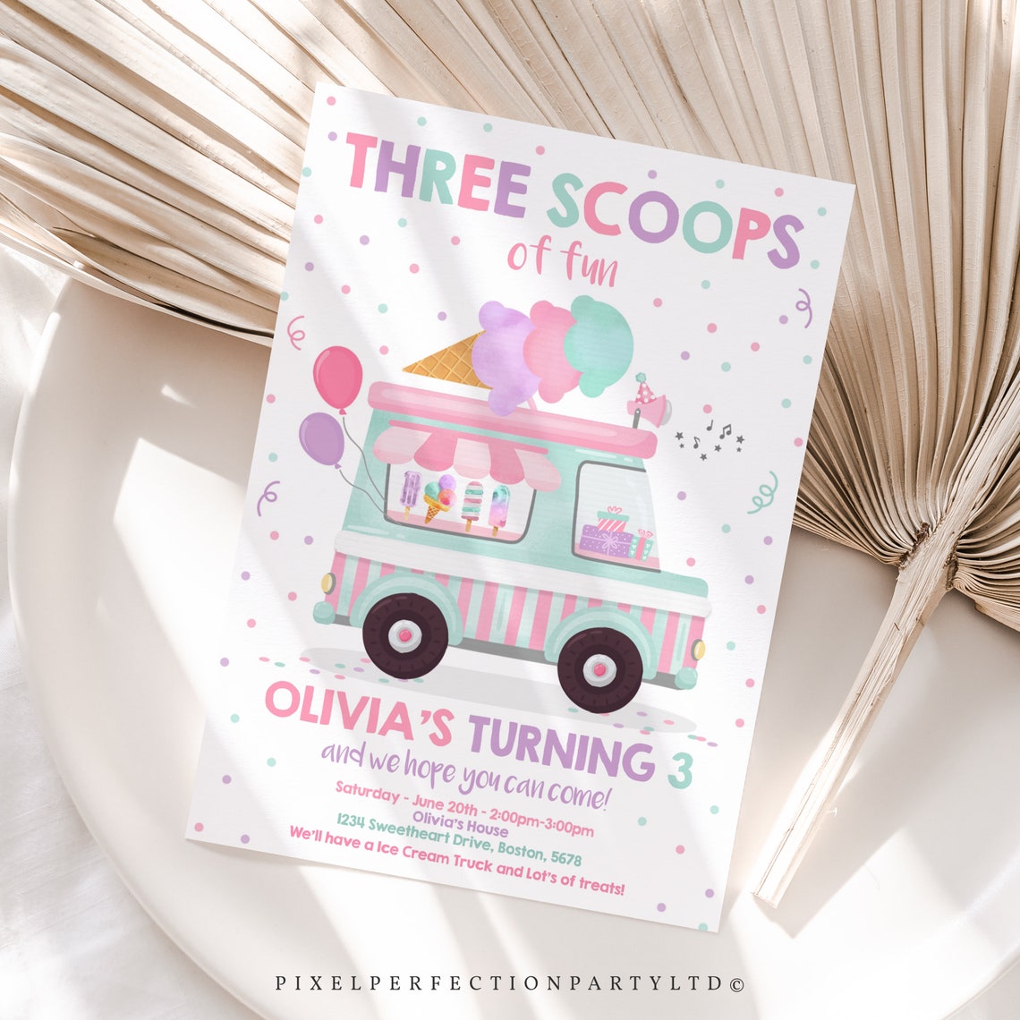 Editable Ice Cream Truck Three Scoops of Fun 3rd Birthday - Etsy
