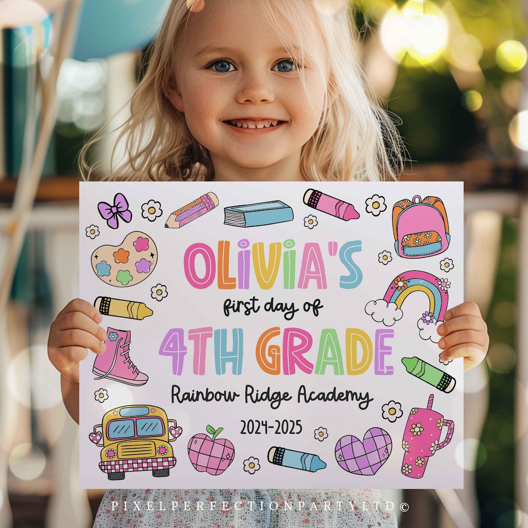 Editable First Day Of 4th Grade Sign Printable First Day Of 4th Grade Sign Poster Girl 2024