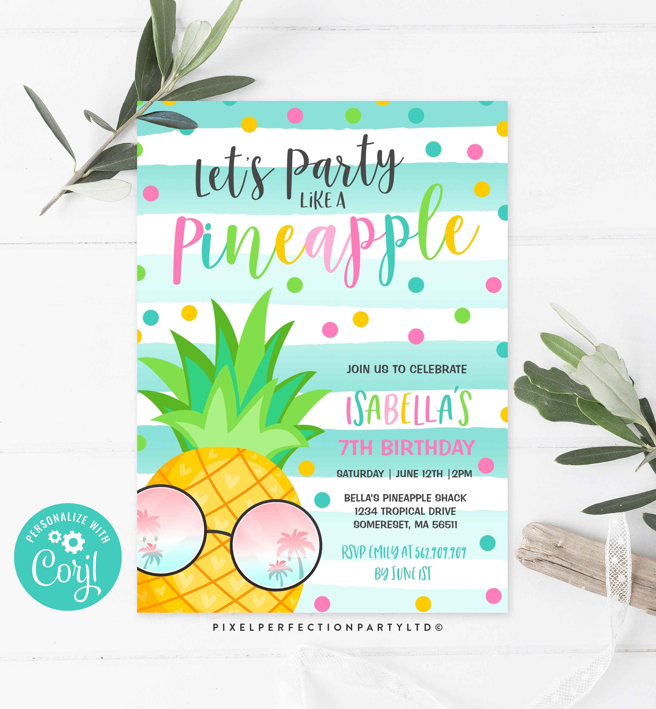 Paper & Party Supplies Paper Downloadable Pineapple Invite Party like a ...
