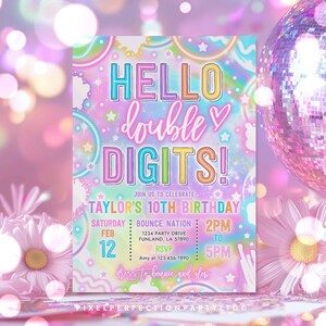 Editable Hello Double Digits 10th Birthday Party Invitation Hello ...