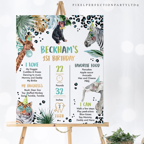 Editable Safari Animals Birthday Milestone Poster Boy Safari Party ...