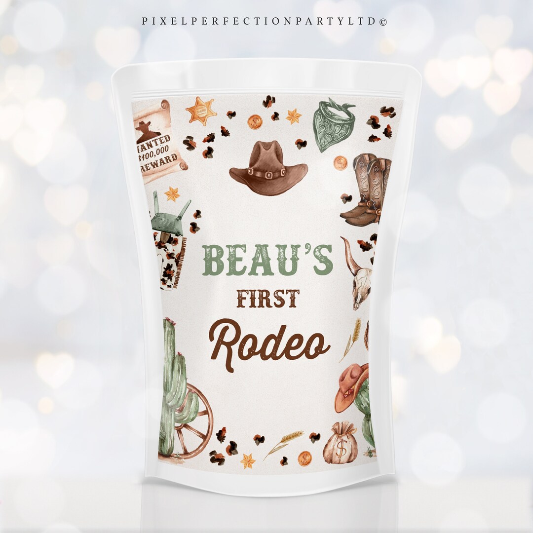 Editable Cowboy Birthday Party Juice Pouch Labels Wild West Cowboy 1st ...