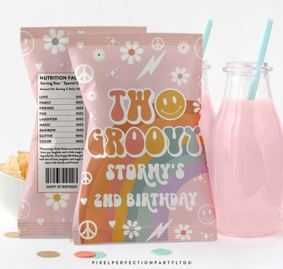 Editable Groovy Birthday Party Chip Bag Label Two Groovy Birthday Party ...