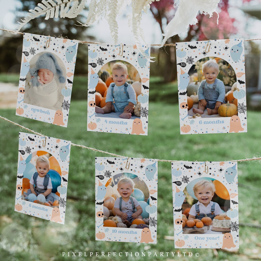 Editable Halloween Ghost Monthly Banner Boy Ghost Spooky One Monthly ...