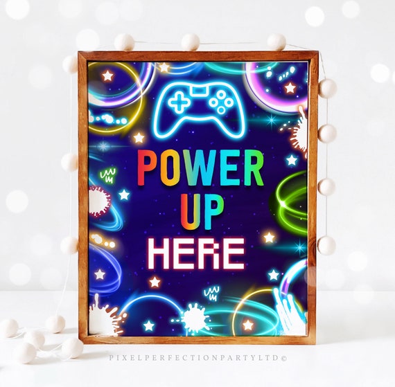 Video Game Power Up Birthday Party Sign Neon Gamer Birthday Game On ...