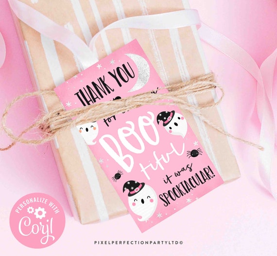 Editable Halloween Pink Ghost Party Favor Tag Cute Spooky Ghost Gift ...