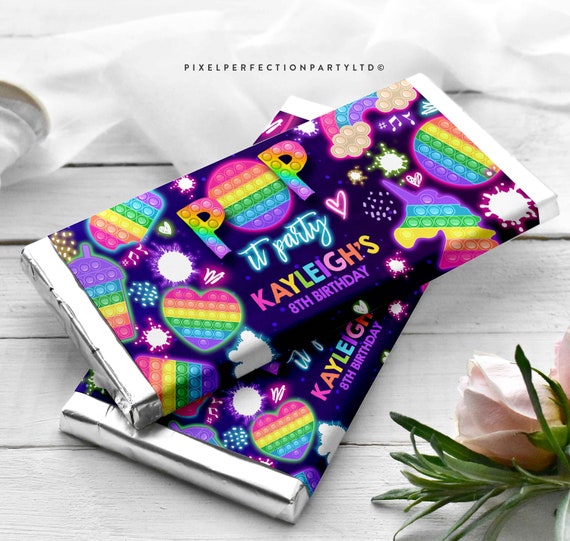 Editable Pop It Birthday Party Candy Wrapper Pop It Birthday Party Neon ...