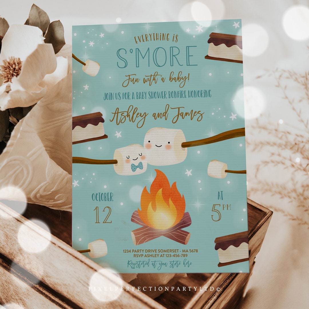 Editable S'more Baby Shower Invitation Bonfire Baby Shower Camping Baby ...