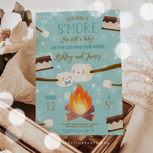 Editable S'more Baby Shower Invitation Bonfire Baby Shower - Etsy