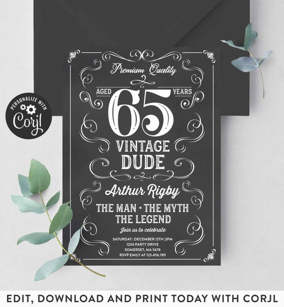 The Man The Myth The Legend Birthday Invitation Vintage Man Birthday ...