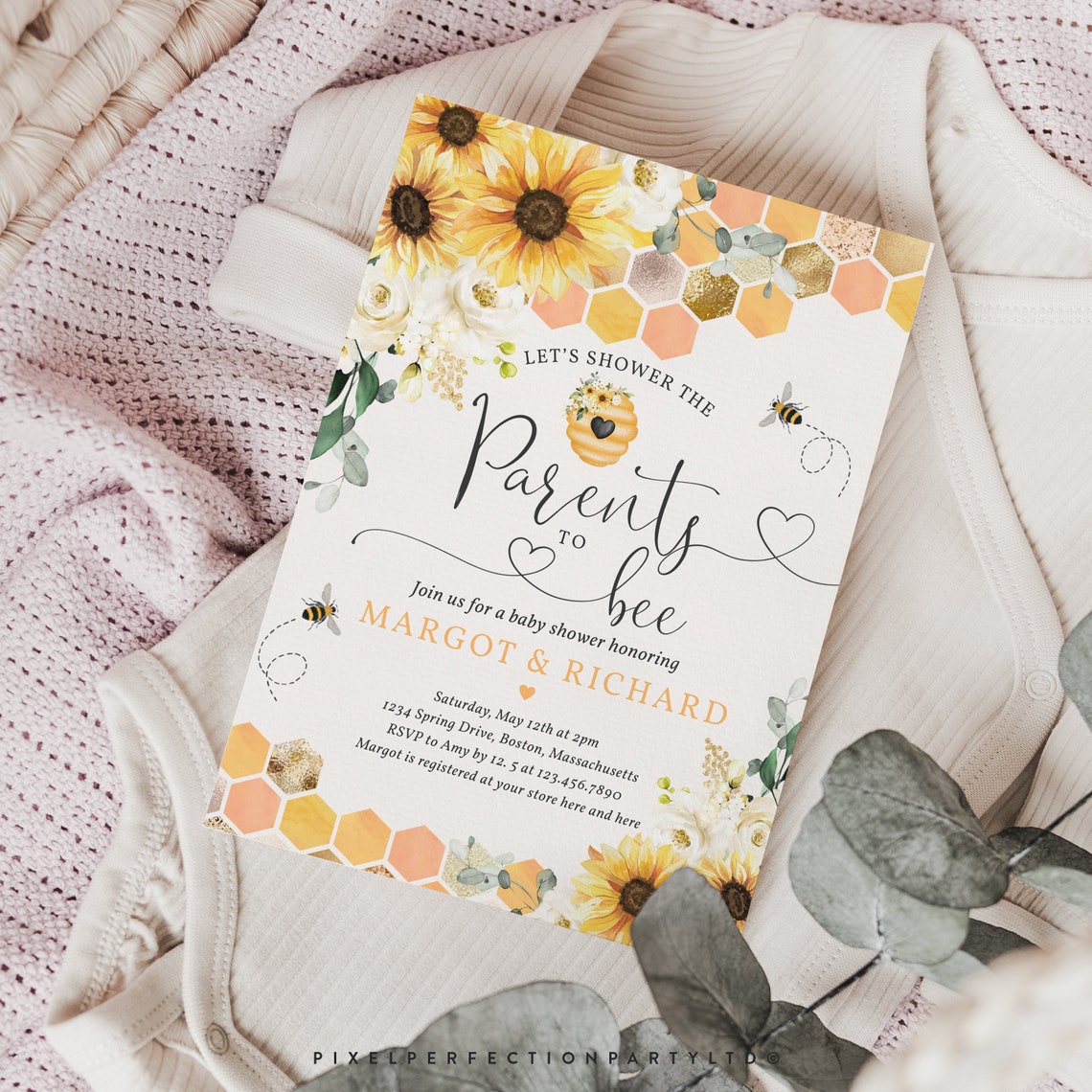 Editable Parents to Bee Baby Shower Invitation Sunflower Bee Baby ...