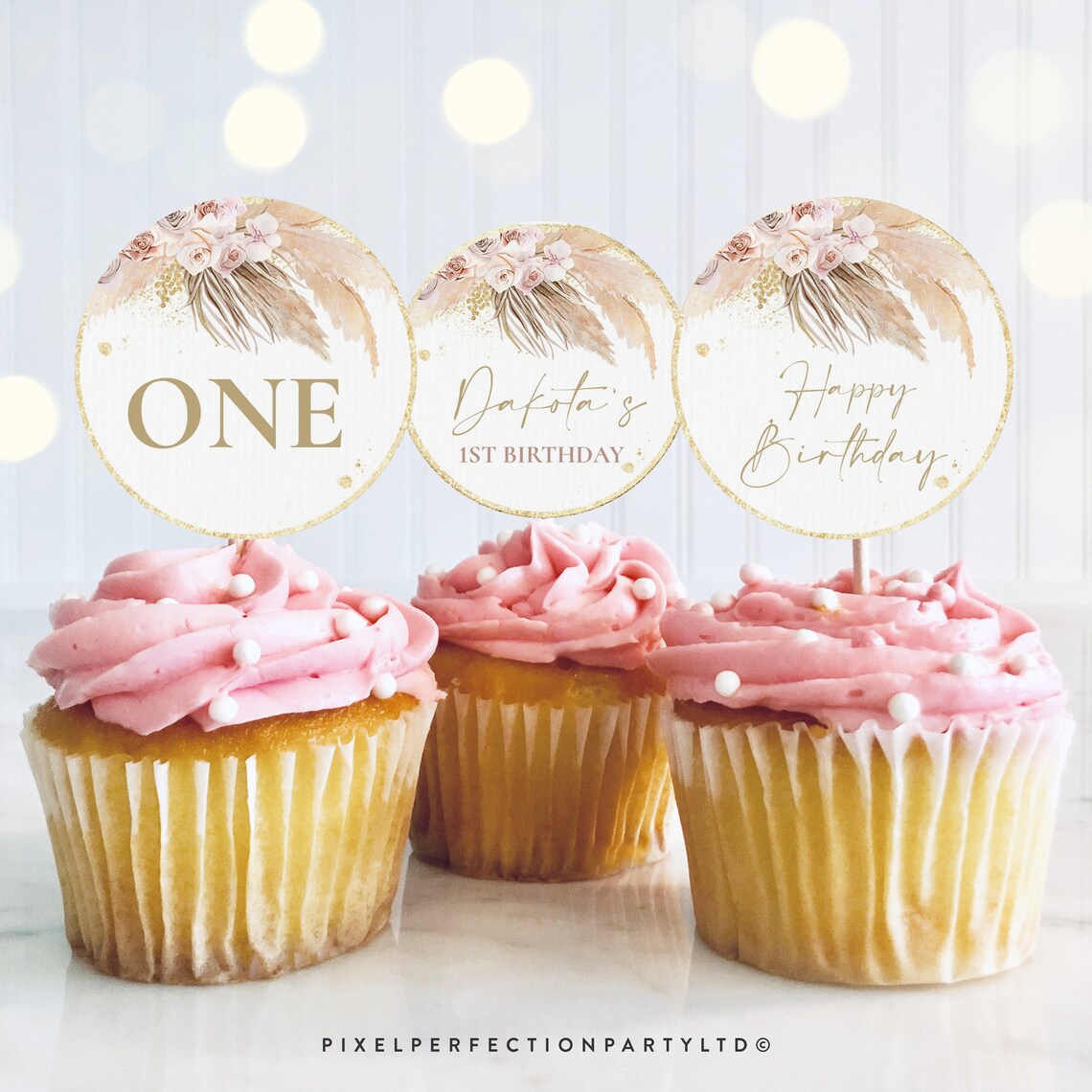 Editable Boho 1st Birthday Cupcake Toppers Pampas Grass - Etsy Nederland