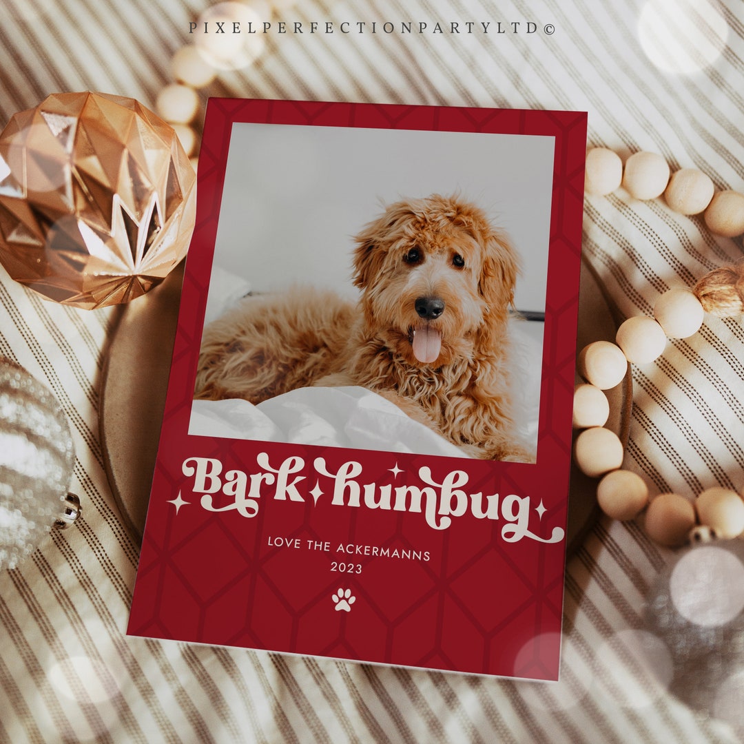 Editable Bark Humbug Funny Dog Holiday Photo Card Pet Dog - Etsy