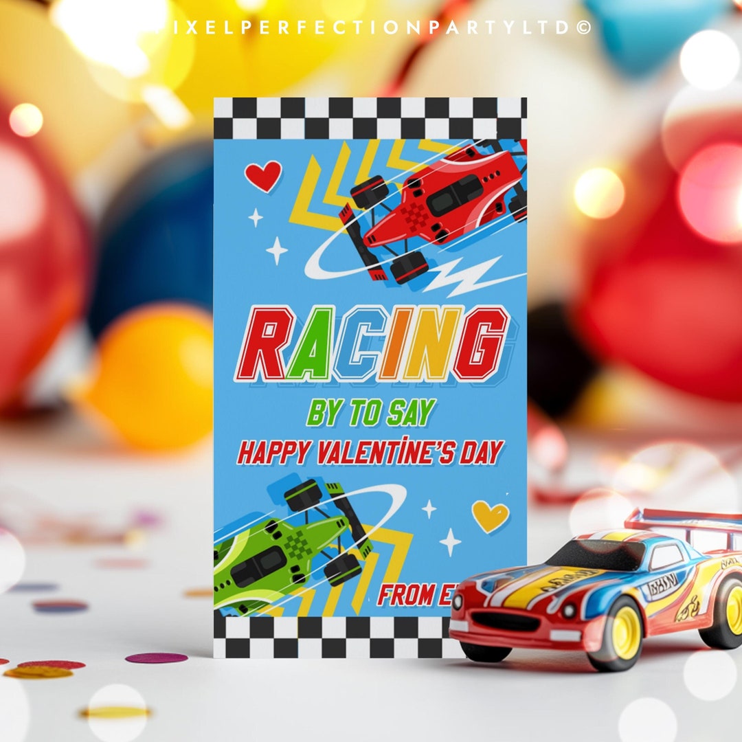 Editable Race Car Valentine's Day Card Tag Racing by to Say Happy ...