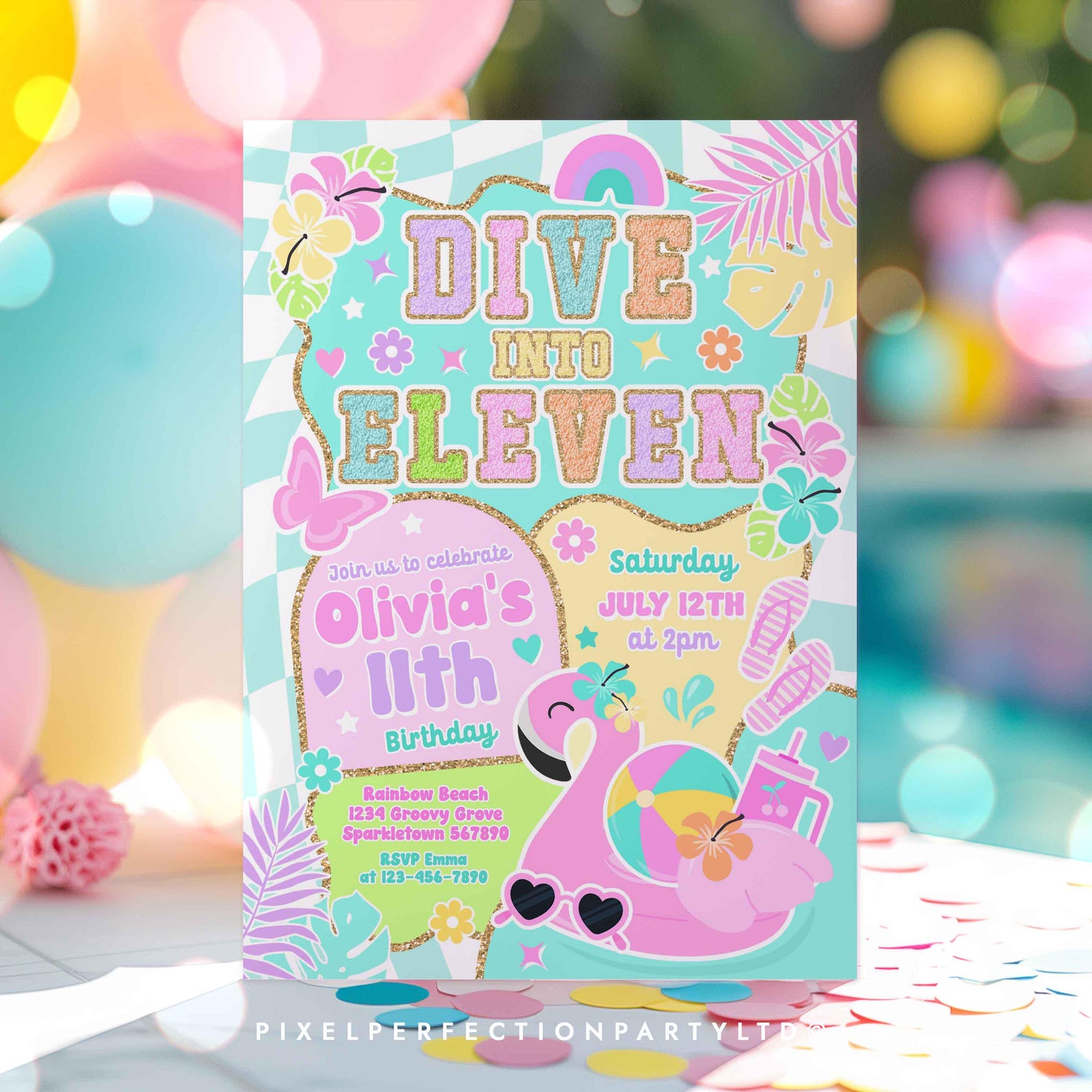 Editable Preppy 11th Birthday Pool Party Invitation Varsity Girl ...