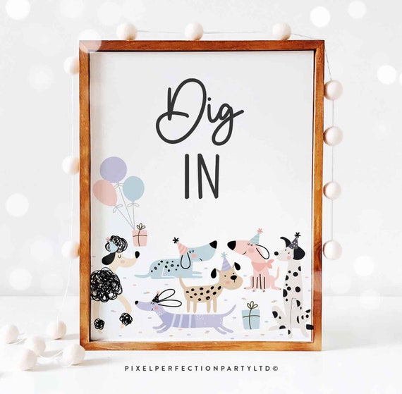 Puppy Birthday Party Dig In Table Sign Dog Birthday Party Girl Pink ...