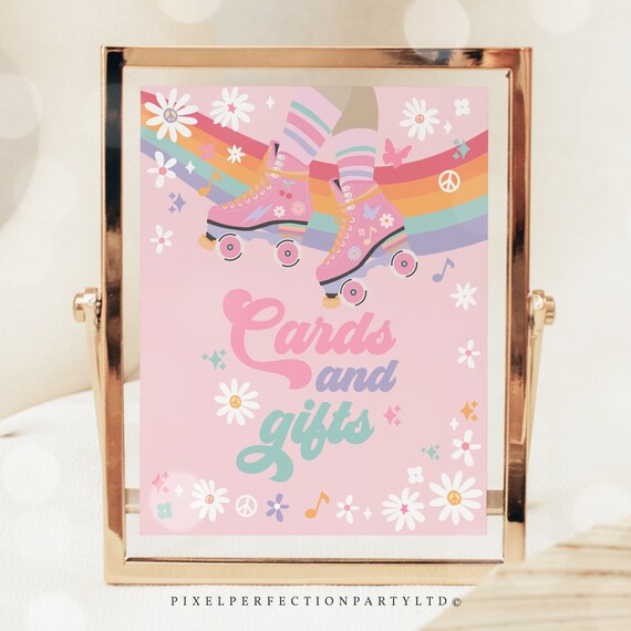 Roller Skating Birthday Party Cards And Gifts Sign Groovy Retro 70s ...