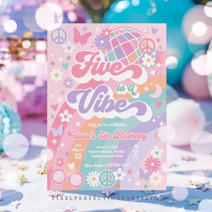 Editable Five is A Vibe 5th Birthday Party Invitation Rainbow Sunshine ...