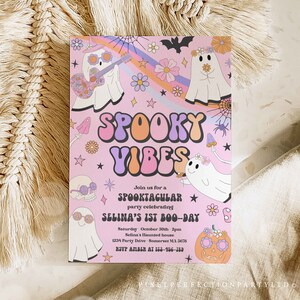 Editable Halloween Spooky Vibes Ghost Birthday Party Invitation Retro ...