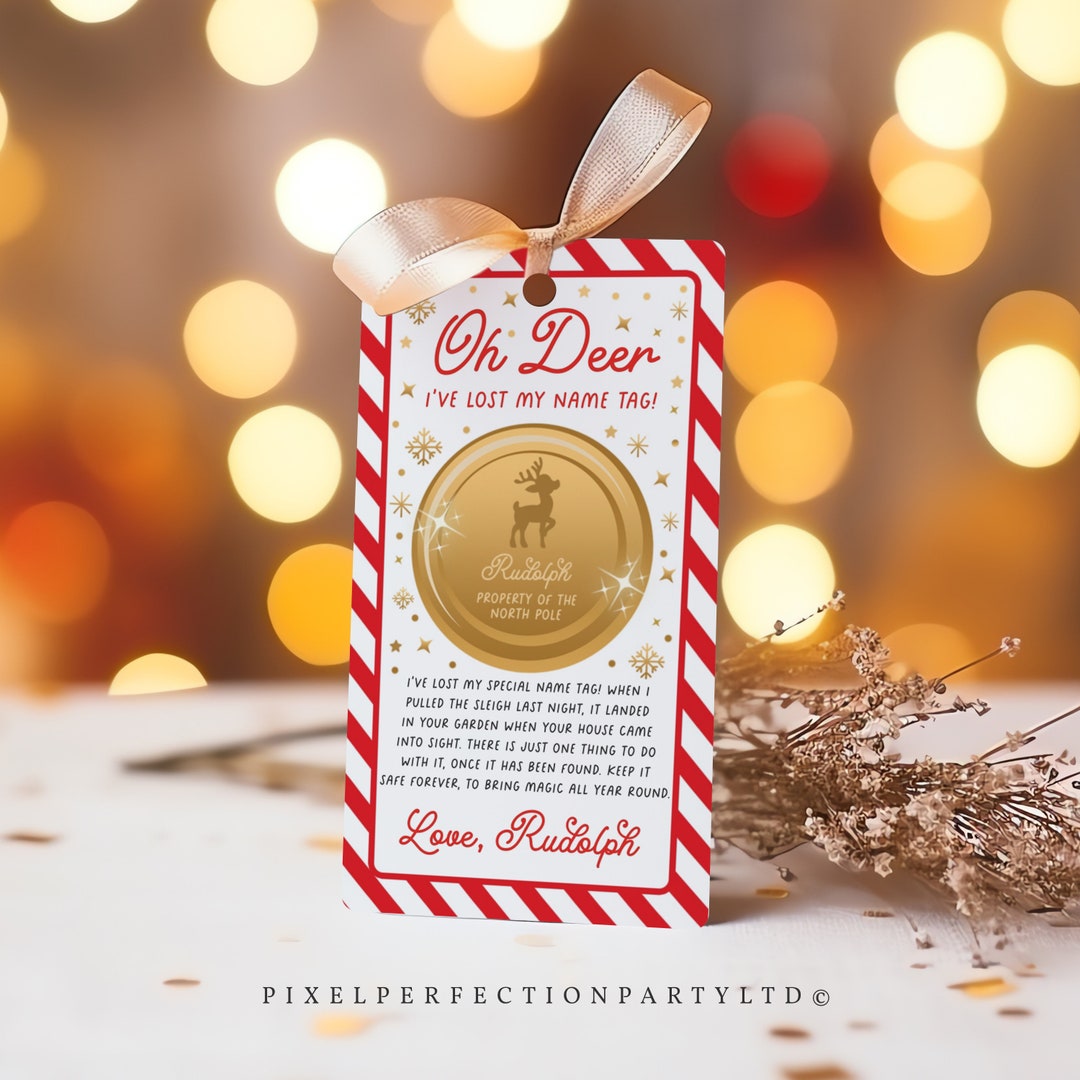 EDITABLE Rudolph's Lost Name Tag Printable Christmas Eve Tradition ...