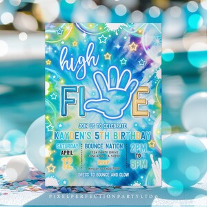 Editable High Five Birthday Party Invitation Neon Glow High Five Hi ...