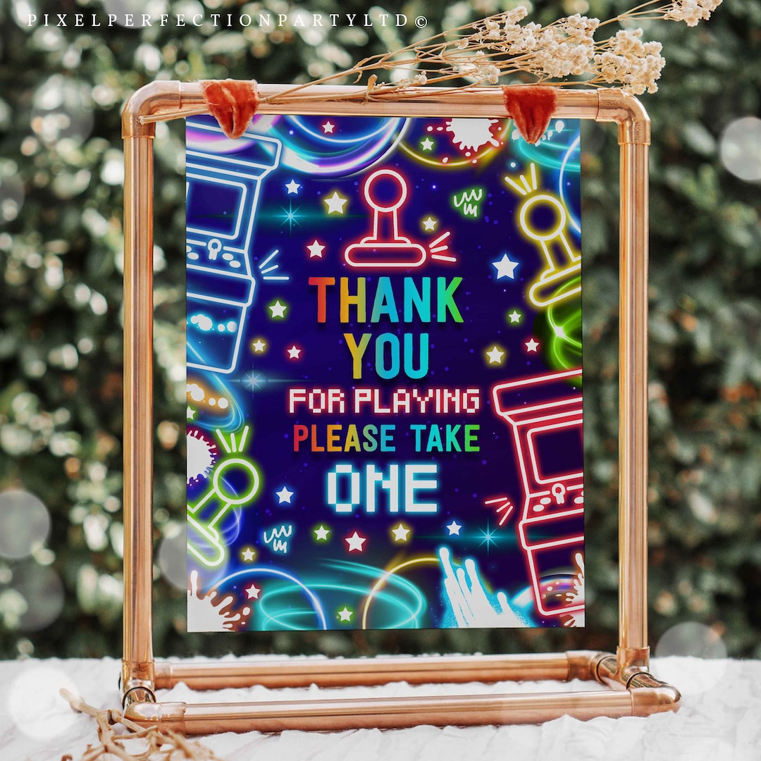 Arcade Party Birthday Thank You for Playing Sign Neon Glow Retro Video ...