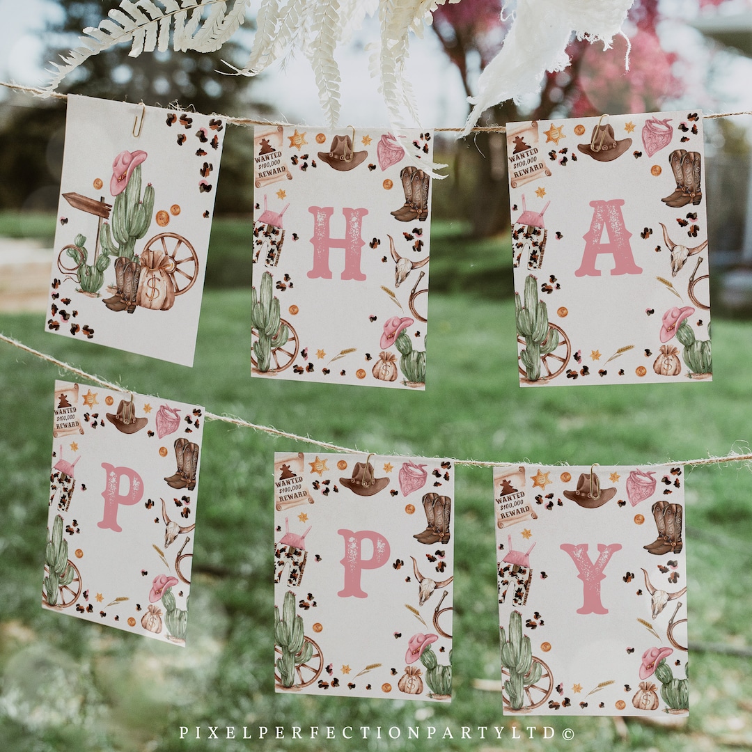 Editable Cowgirl Birthday Party Banner Wild West Cowgirl Rodeo Birthday ...