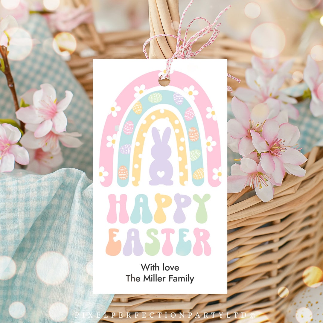 Editable Happy Easter Rainbow Gift Tag Hoppy Easter Tag Easter Friend ...
