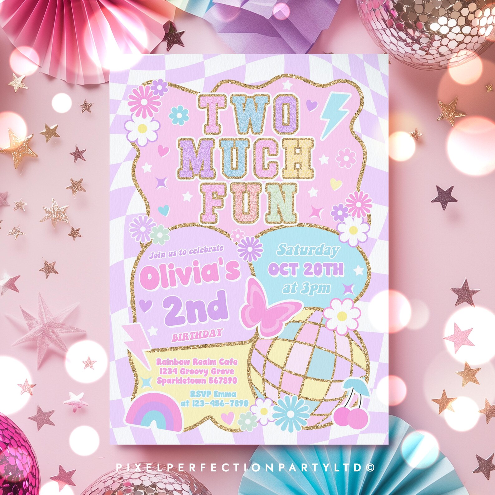 Editable Two Much Fun 2nd Birthday Party Invitation Varsity Fashion ...