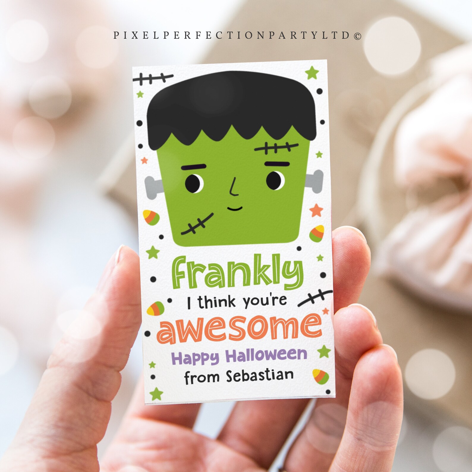 Editable Halloween Frankenstein Gift Tag Frankly You're Awesome Trick ...