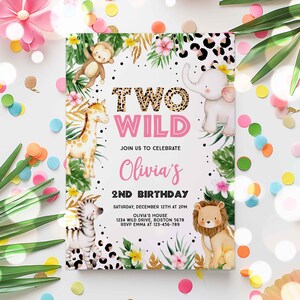 Editable Two Wild Leopard Print Safari Animals Birthday Party ...