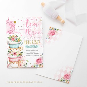 Editable Tea for Three Birthday Invitation Tea for Three 3rd - Etsy