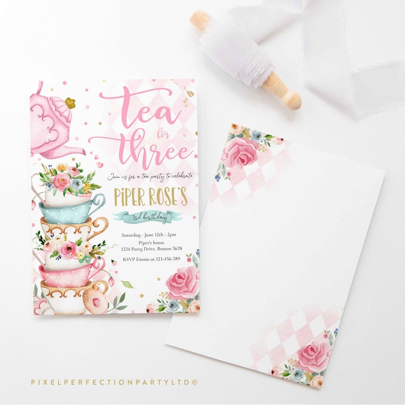 Editable Tea for Three Birthday Invitation Tea for Three 3rd - Etsy