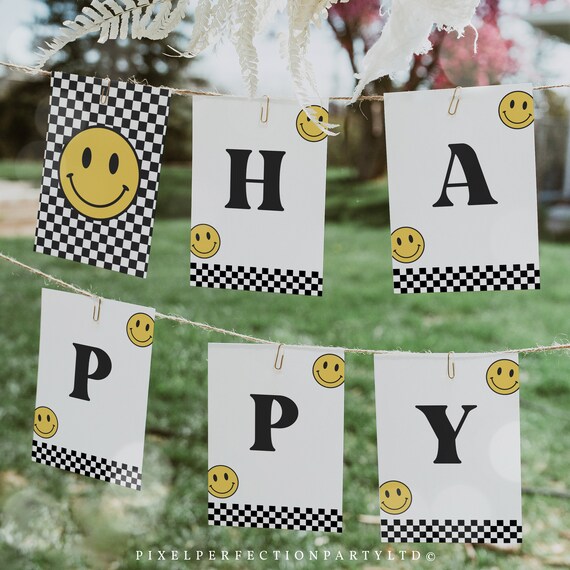 Editable Smiley Face 1st Birthday Banner One Cool Dude 1st Birthday ...
