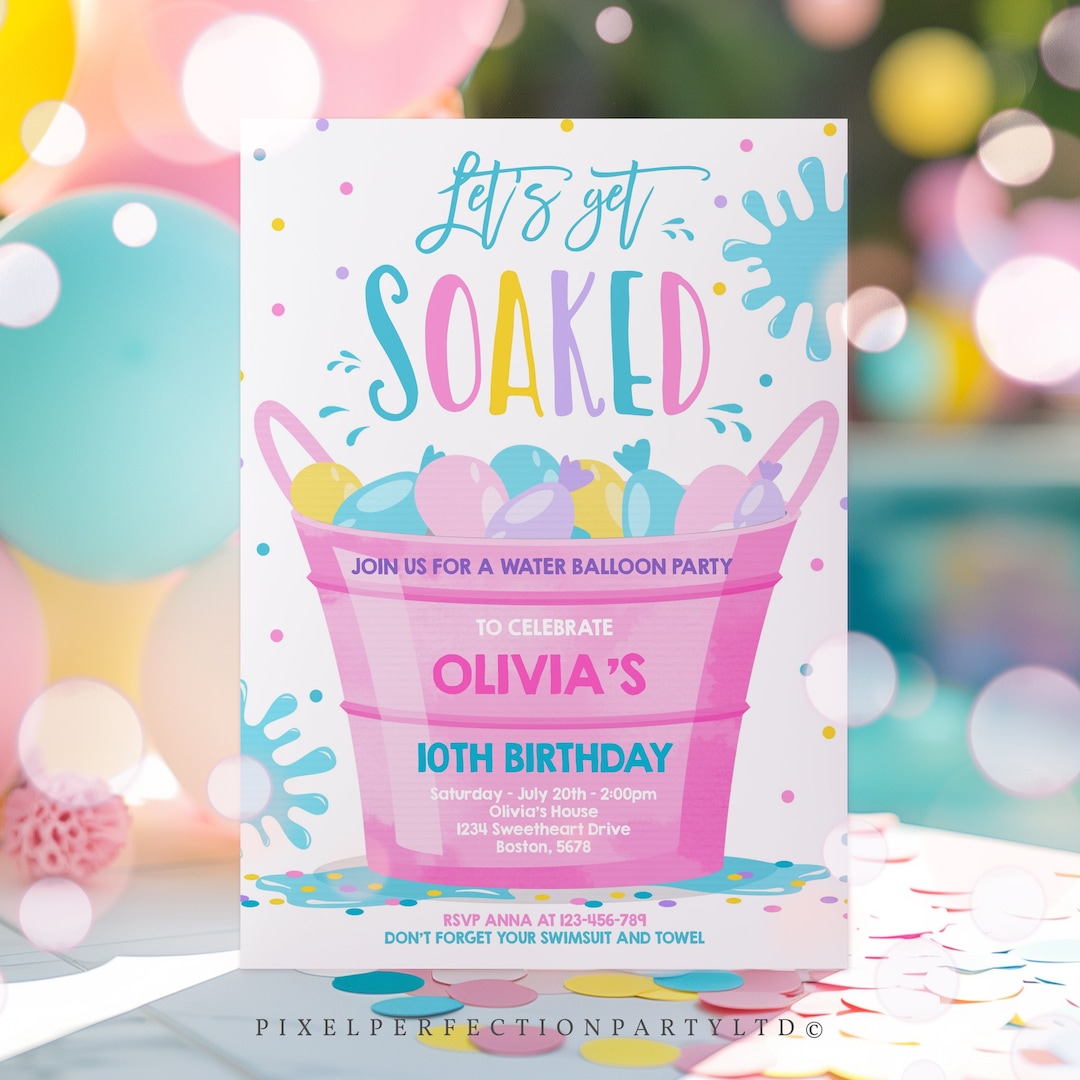 Editable Water Balloon Birthday Invitation Pool Party Invitation Water ...