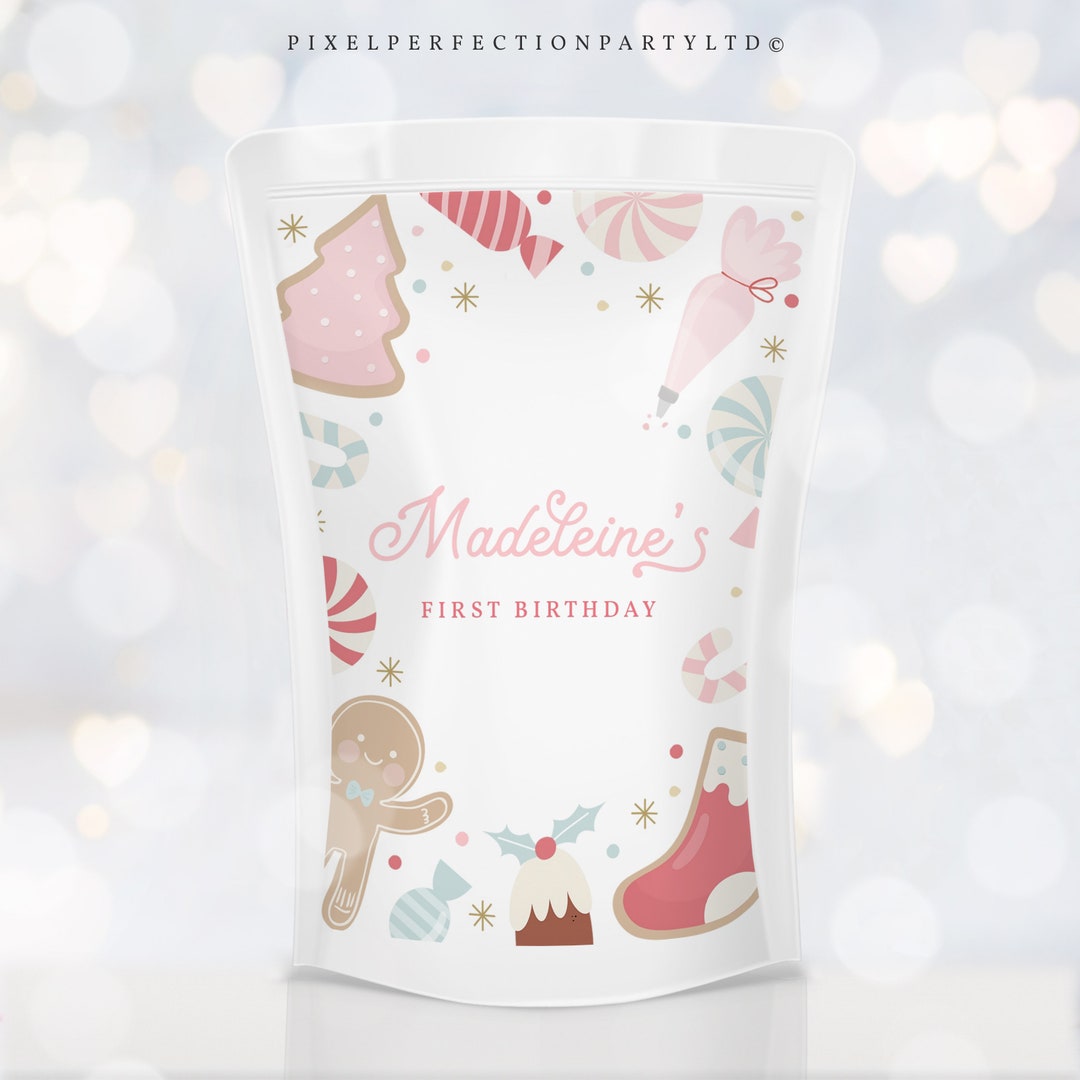 Editable Christmas Cookie Birthday Party Juice Pouch Labels Christmas ...