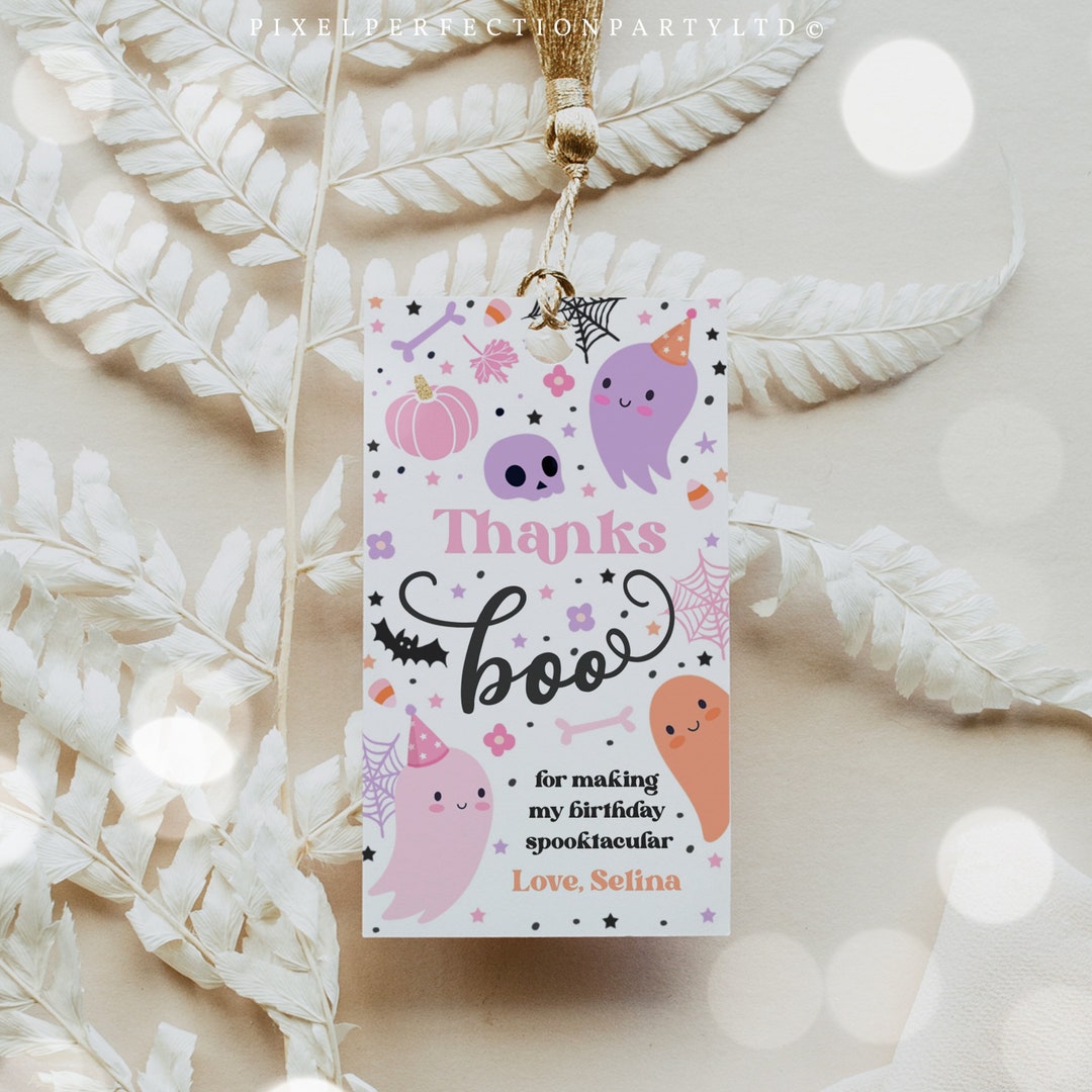 Editable Pink Halloween Ghost Birthday Party Favor Tags Cute Ghost ...