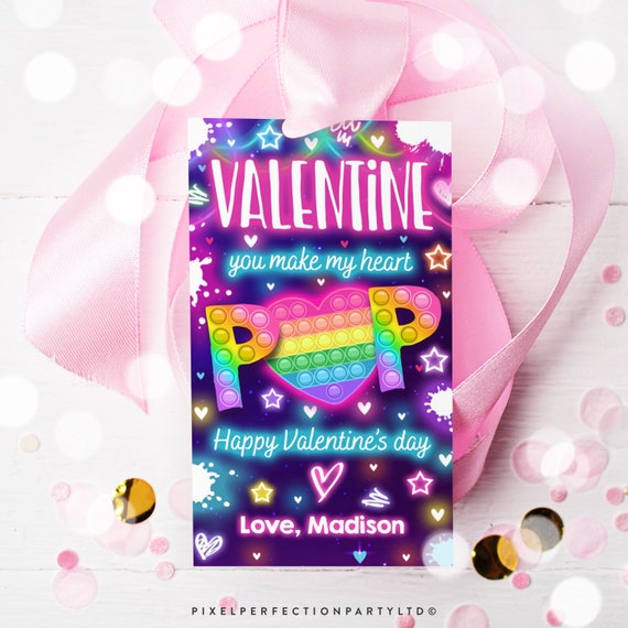 Editable Valentine's Day Pop It Gift Tag You Make My Heart Pop Rainbow ...