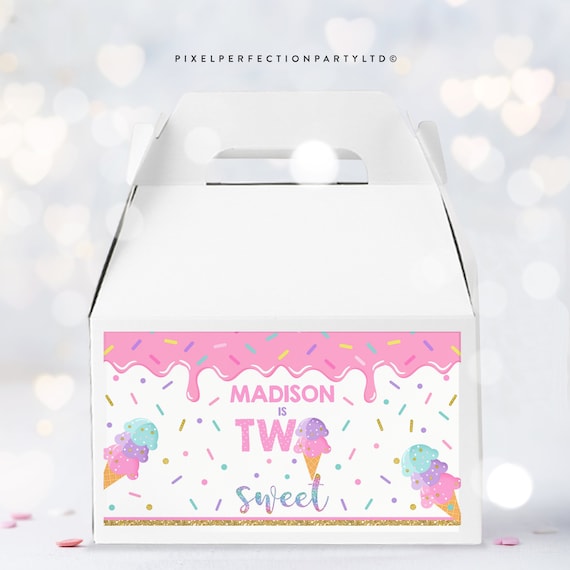 Editable Ice Cream Gable Box Favor Labels Ice Cream Two Sweet Birthday ...