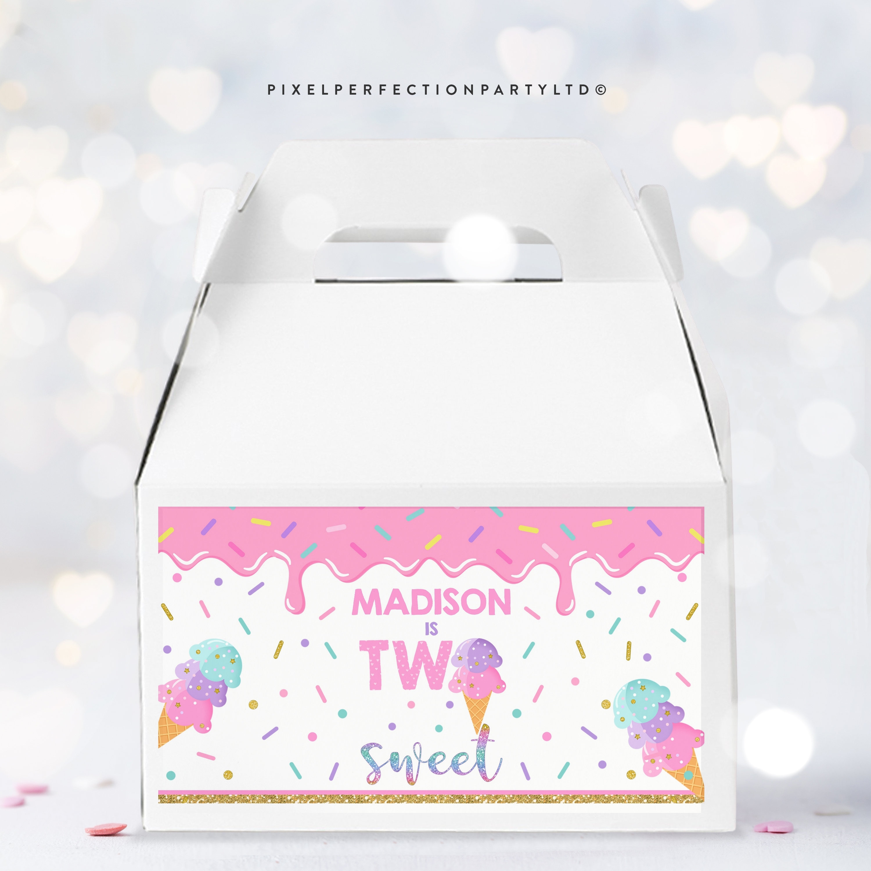 Editable Ice Cream Gable Box Favor Labels Ice Cream Two Sweet Birthday ...