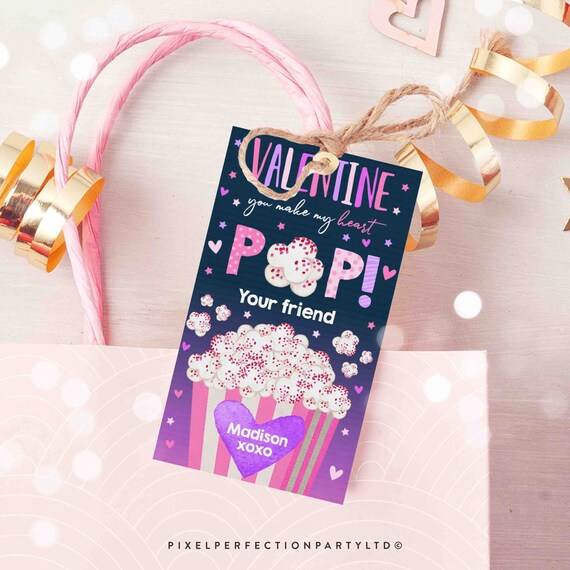 Editable Valentine's Day You Make My Heart Pop Gift Tag Popcorn ...