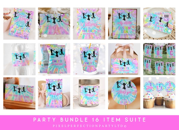 Editable Jump Birthday Party Invitation And Bundle Tie Dye Neon Glow ...