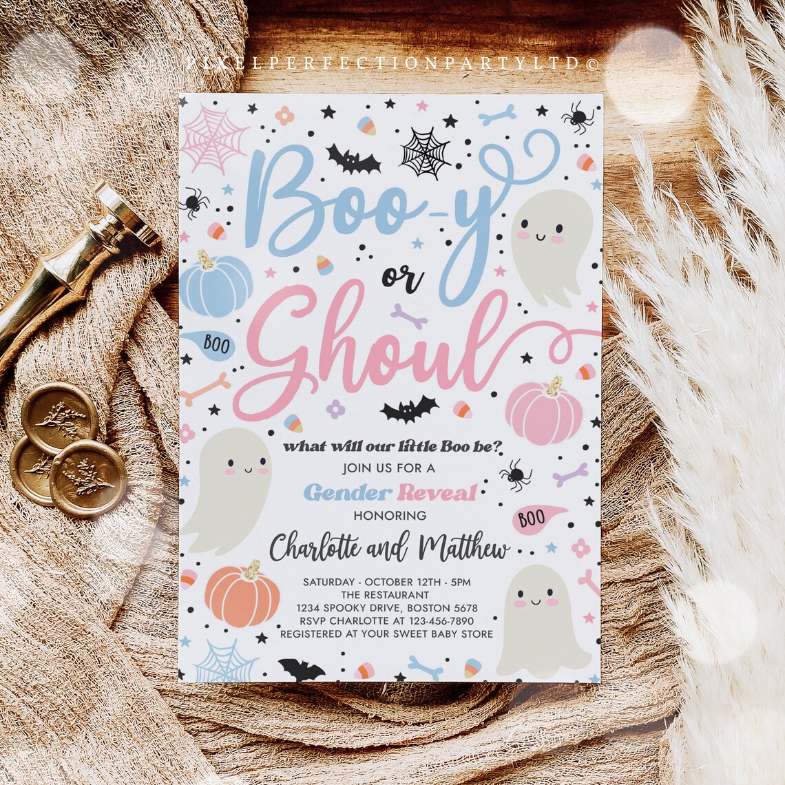 Editable Halloween Gender Reveal Invitation Little Boo Ghost - Etsy