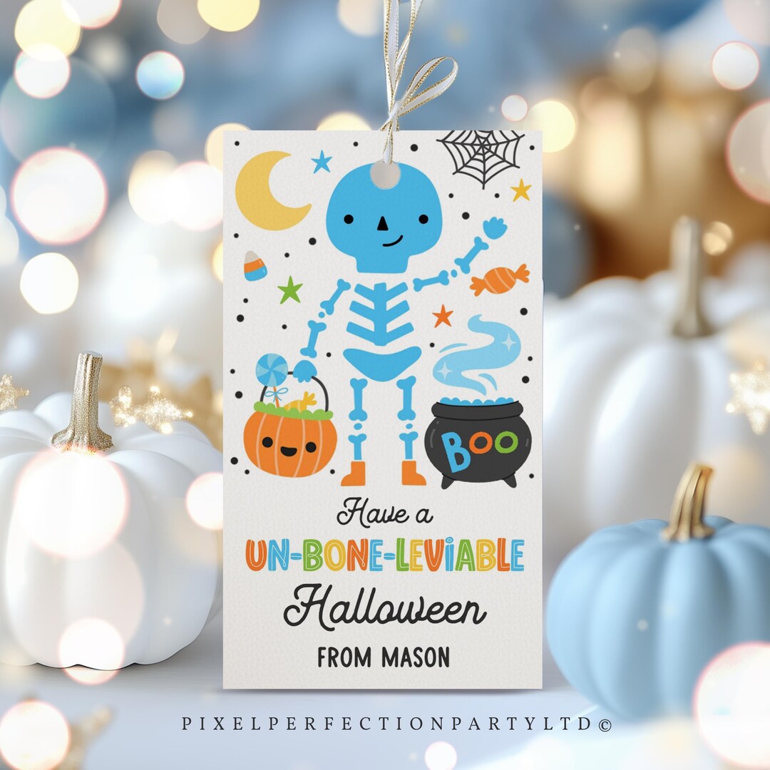 Editable Halloween Skeleton Gift Tag Halloween Trick or Treat Party ...